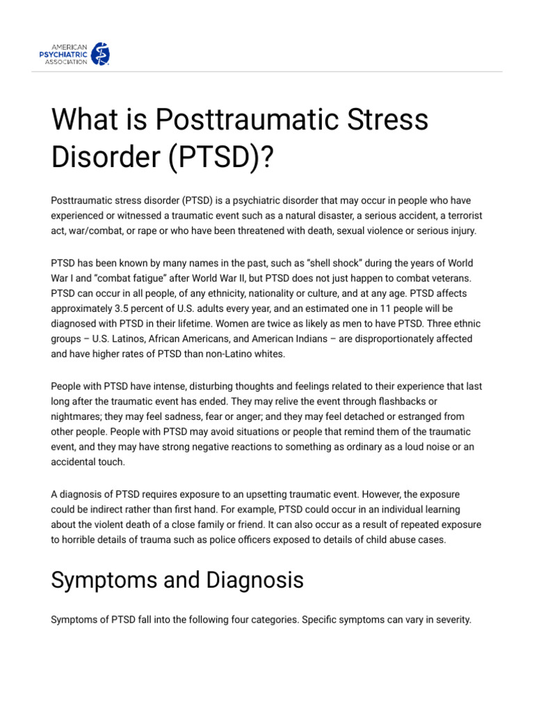 What Is Posttraumatic Stress Disorder (PTSD) | PDF | Psychological Trauma | Psychotherapy