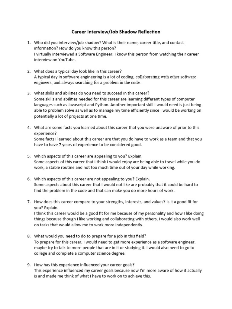 Lesson 3 - Career Interview-Job Shadow Reflection - Hector | PDF | Software | Experience