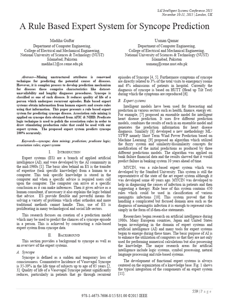 A Rule Based Expert System For Syncope Prediction 2015 MODEL | PDF | Artificial Intelligence ...