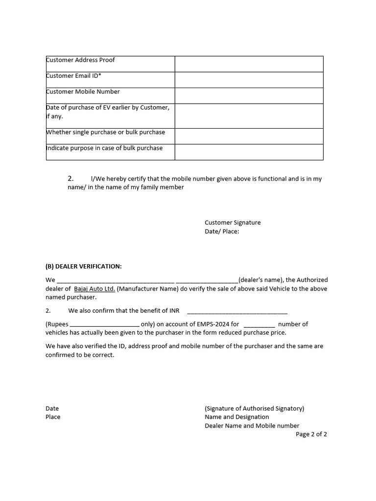 EMPS-2024 Customer Ack Dealer Verification Form | PDF | Business | Law