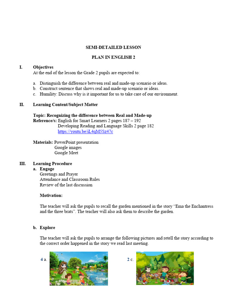Grade 2 Lesson Plan: Real vs. Made-Up | PDF | Learning | Cognitive ...