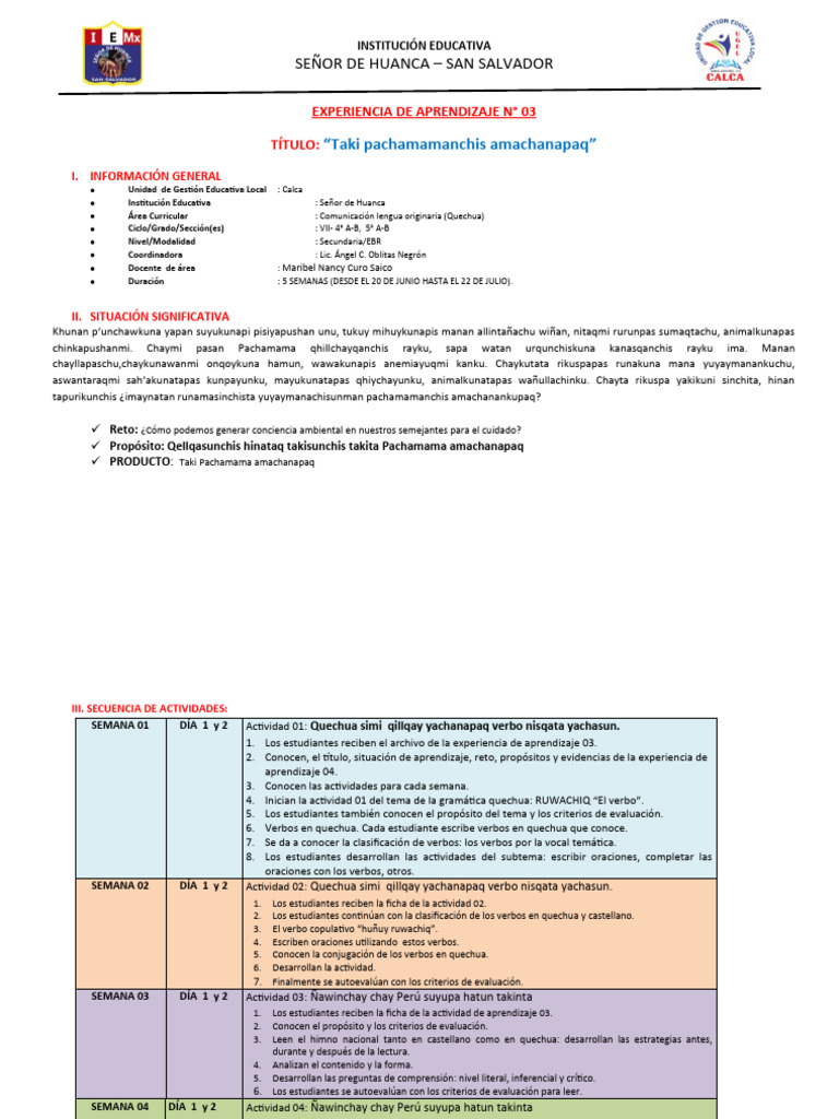 Ciclo Vii 4 y 5 Ab Experiencia de Aprendizaje 3 Maribel Nancy | Descargar gratis PDF ...