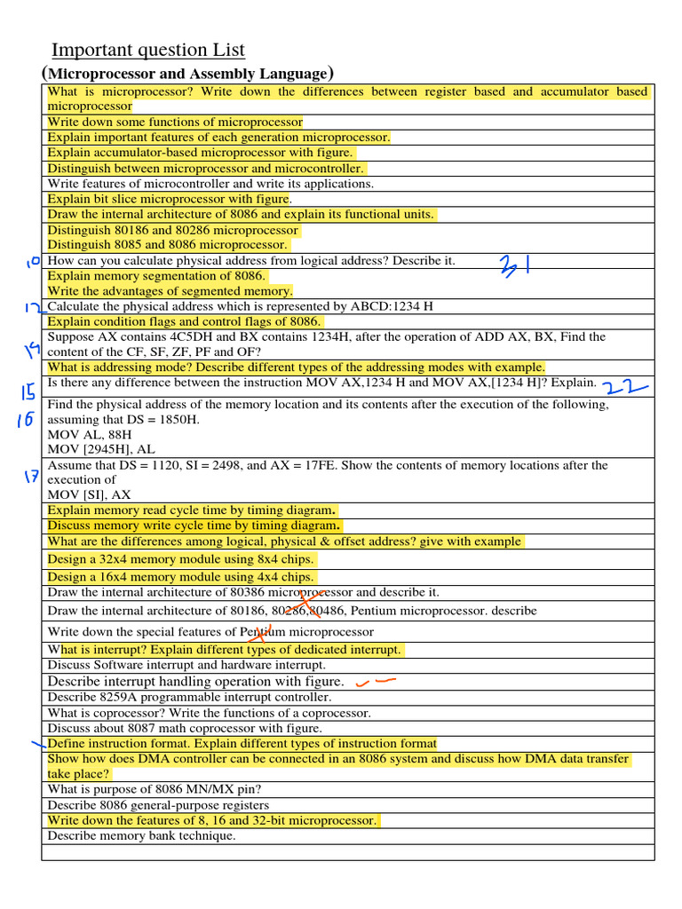 Microprocessor Important Questions | Download Free PDF | Assembly Language | Microprocessor