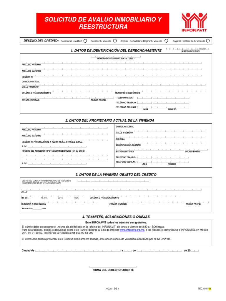 Solicitud Avaluo Infonavit | PDF