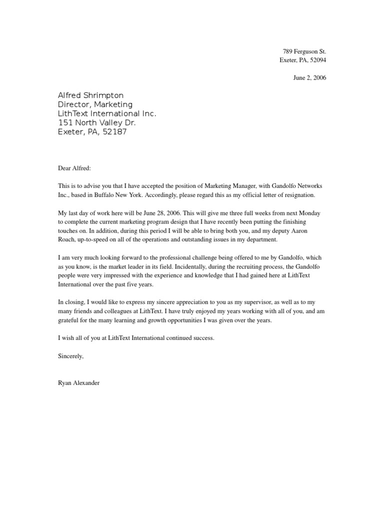 Resignation Letter - When Moving To Another Job | PDF