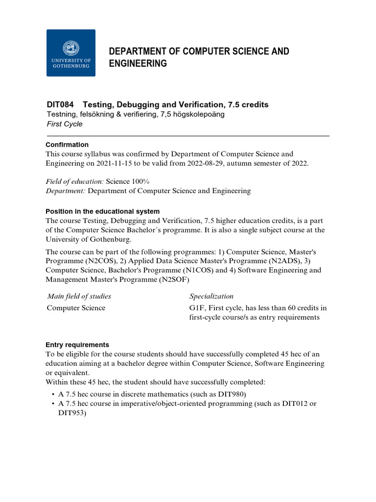 DIT084 | PDF | Software Testing | Computer Science