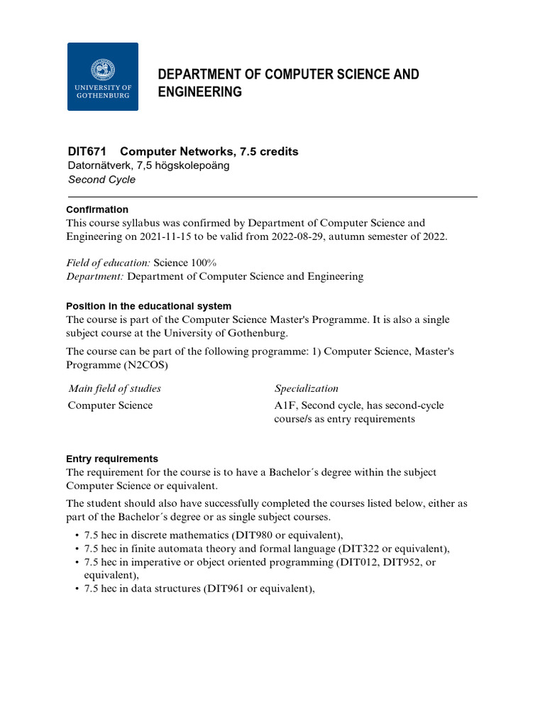 DIT671 | PDF | Computer Network | Computer Science