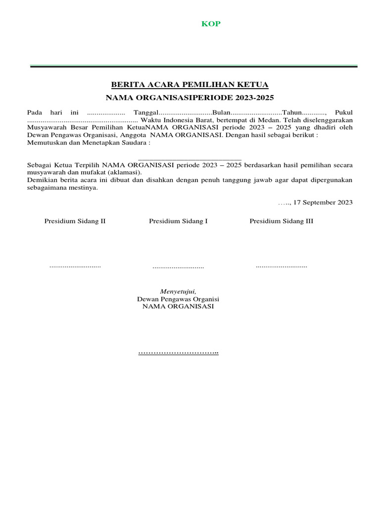 Contoh Berita Acara Pemilihan Ketuaorganisasi | PDF