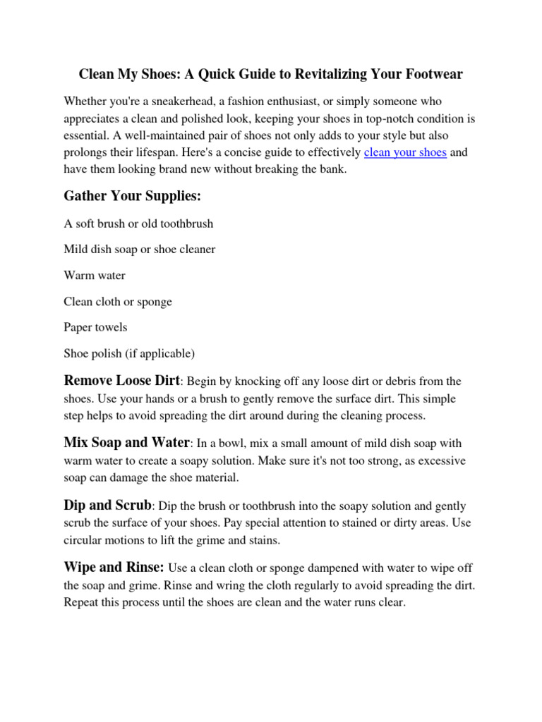 Clean My Shoes A Quick Guide To Revitali | PDF | Shoe