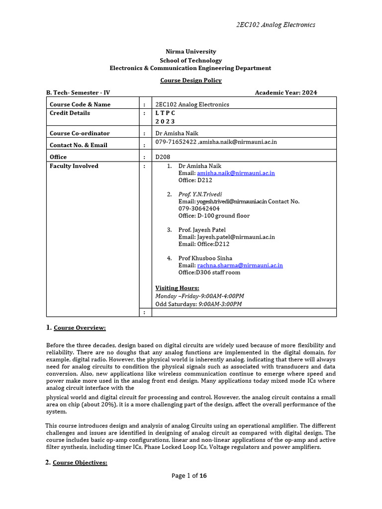 Course Design Policy - 2EC102 AE - EVEN 2024 | PDF | Operational Amplifier | Amplifier