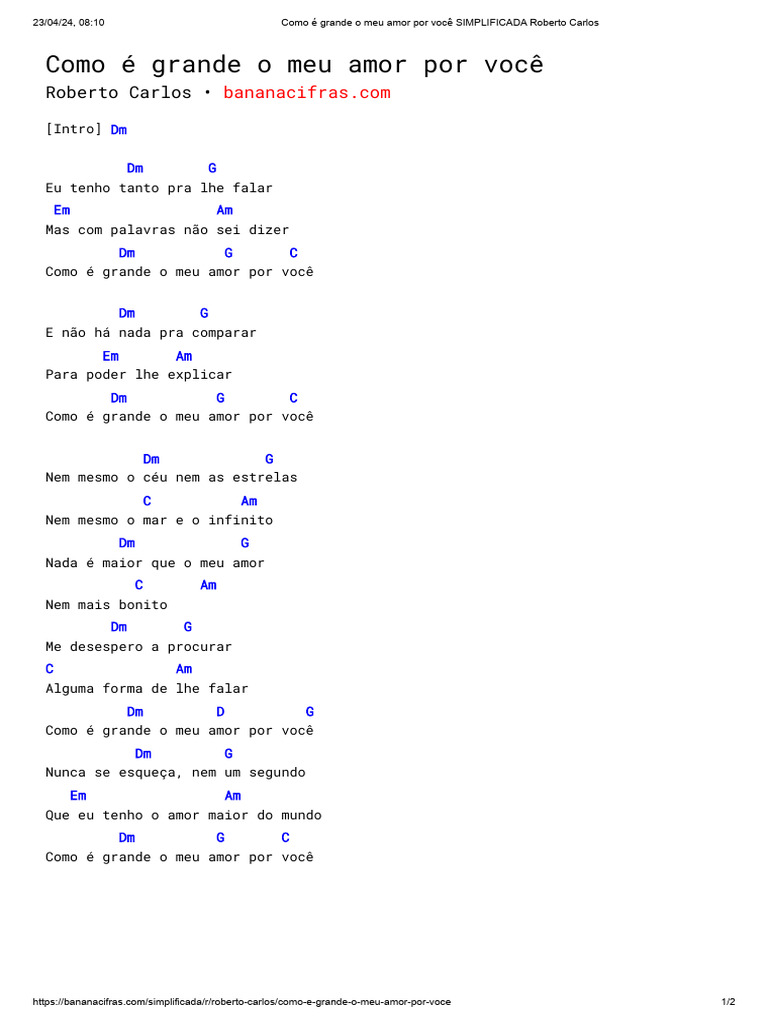 Como É Grande o Meu Amor Por Você SIMPLIFICADA Roberto Carlos | PDF