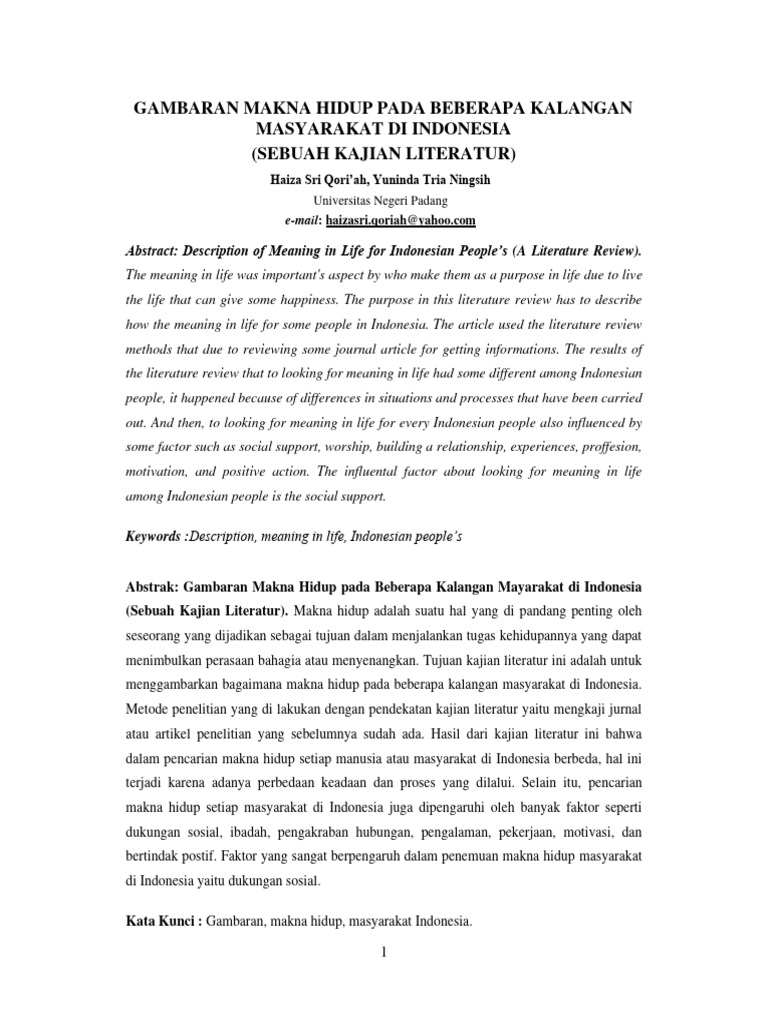 Makna Hidup di Kalangan Masyarakat Indonesia | PDF