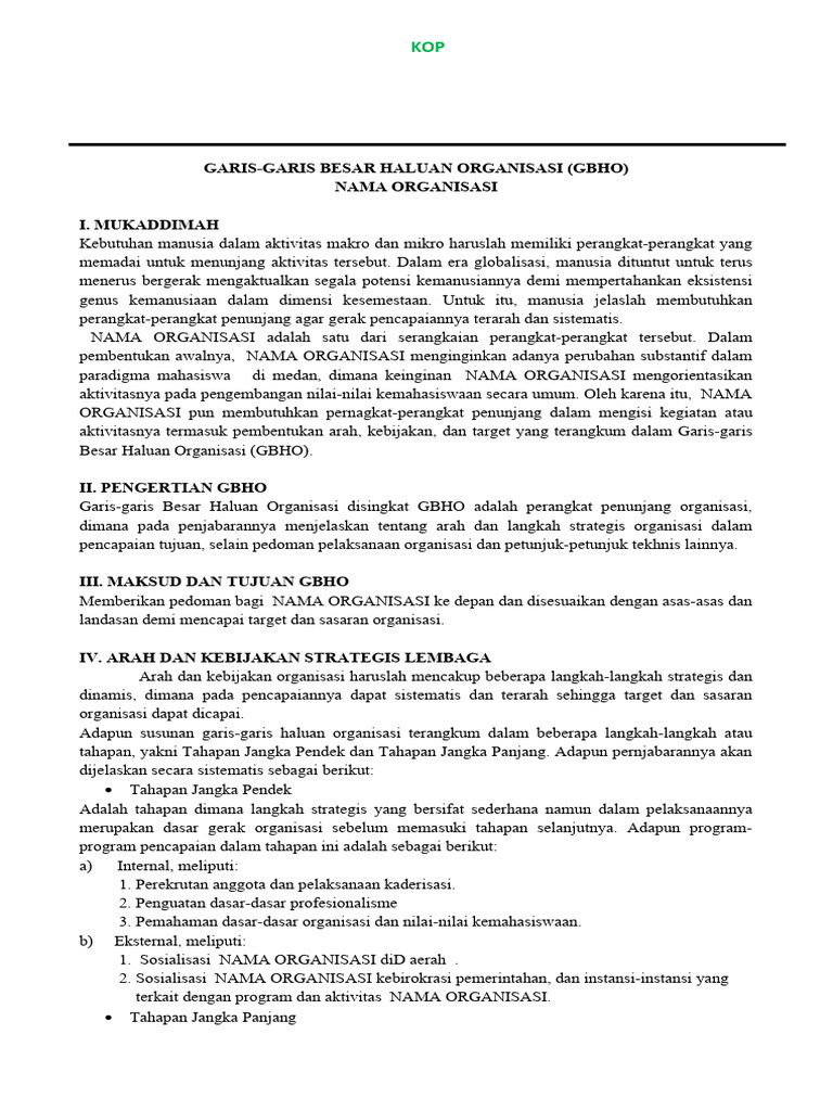 Contoh GBHO Organisasi | PDF