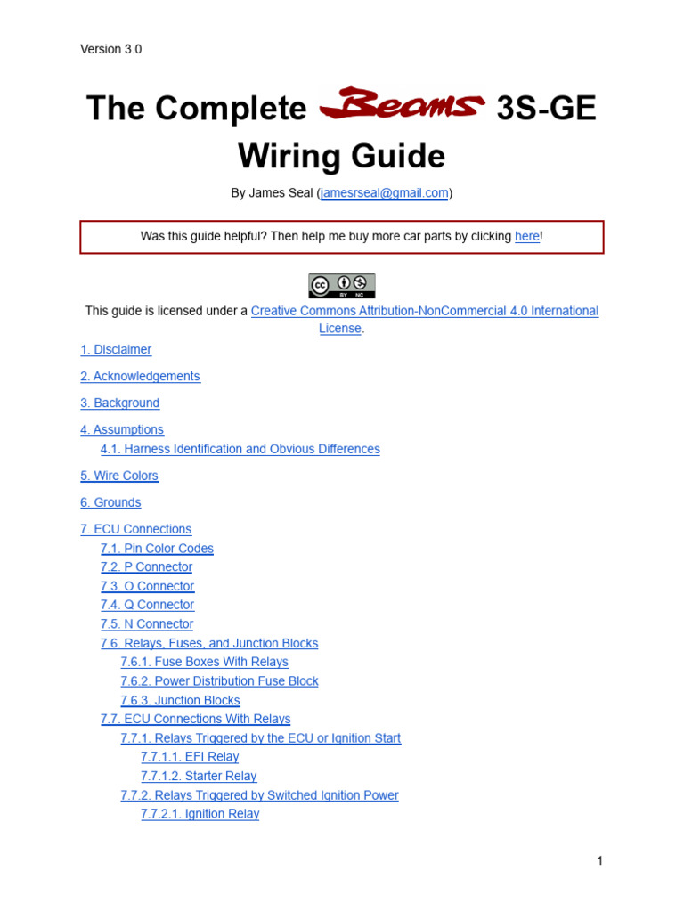 The Complete BEAMS 3S GE Wiring Guide v3.0 | PDF | Relay | Ignition System