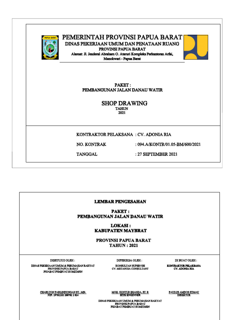 Shop Drawing Pembangunan Jalan Danau Watir | PDF
