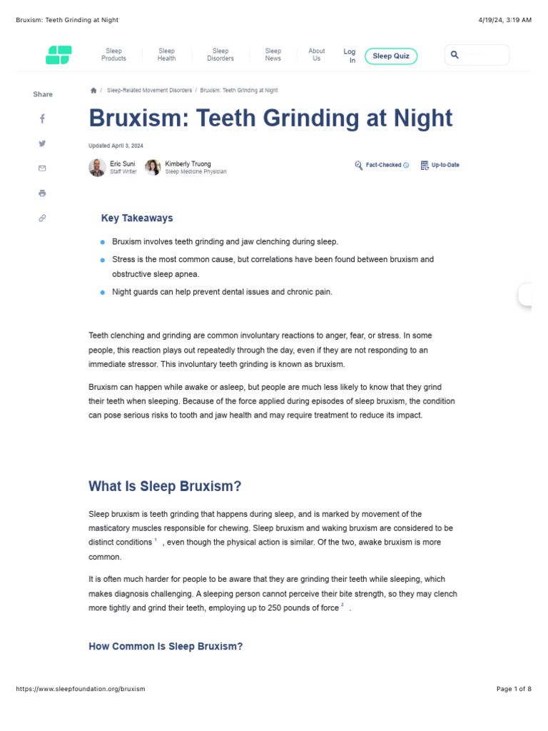 Bruxism: Teeth Grinding at Night | PDF | Sleep | Medicine