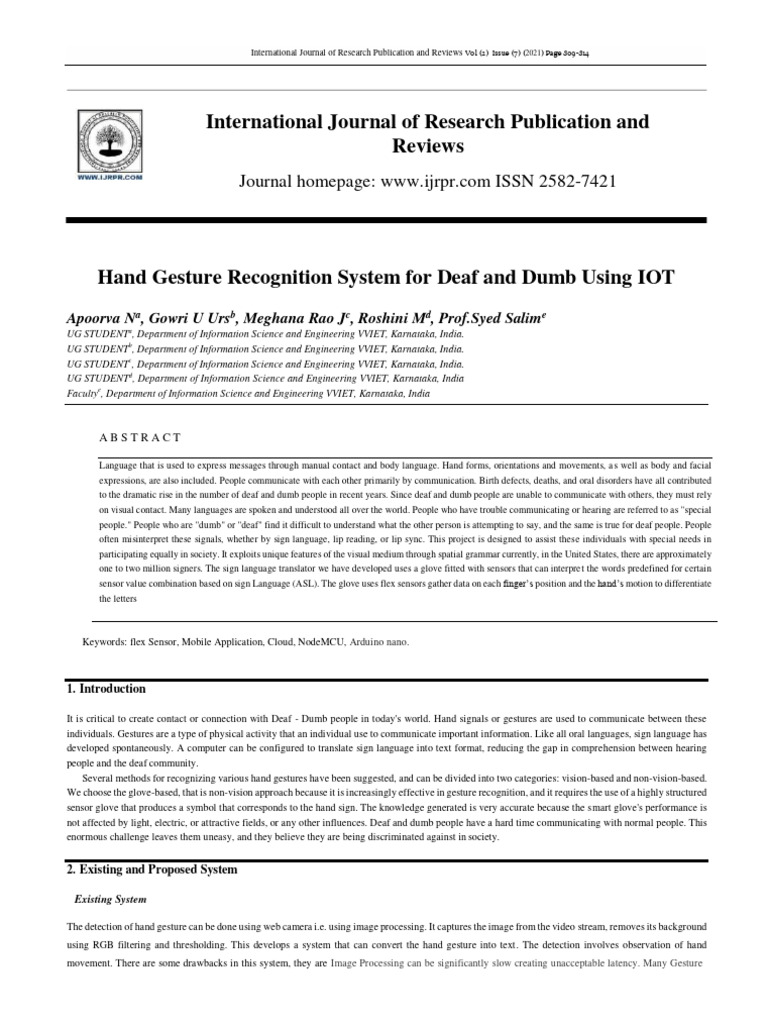 IOT Hand Gesture Recognition for Deaf | PDF | Computing | Computer ...