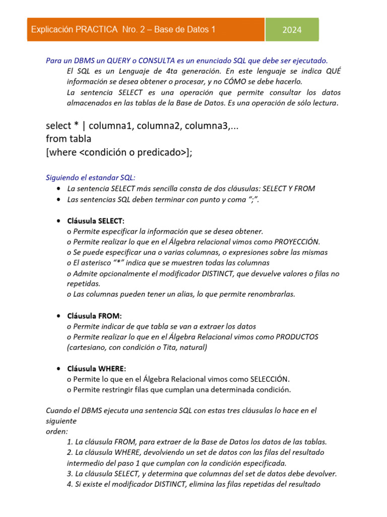 Explicación Práctica 2 - SQL-DML 19-04-2023 | PDF | SQL | Bases de datos