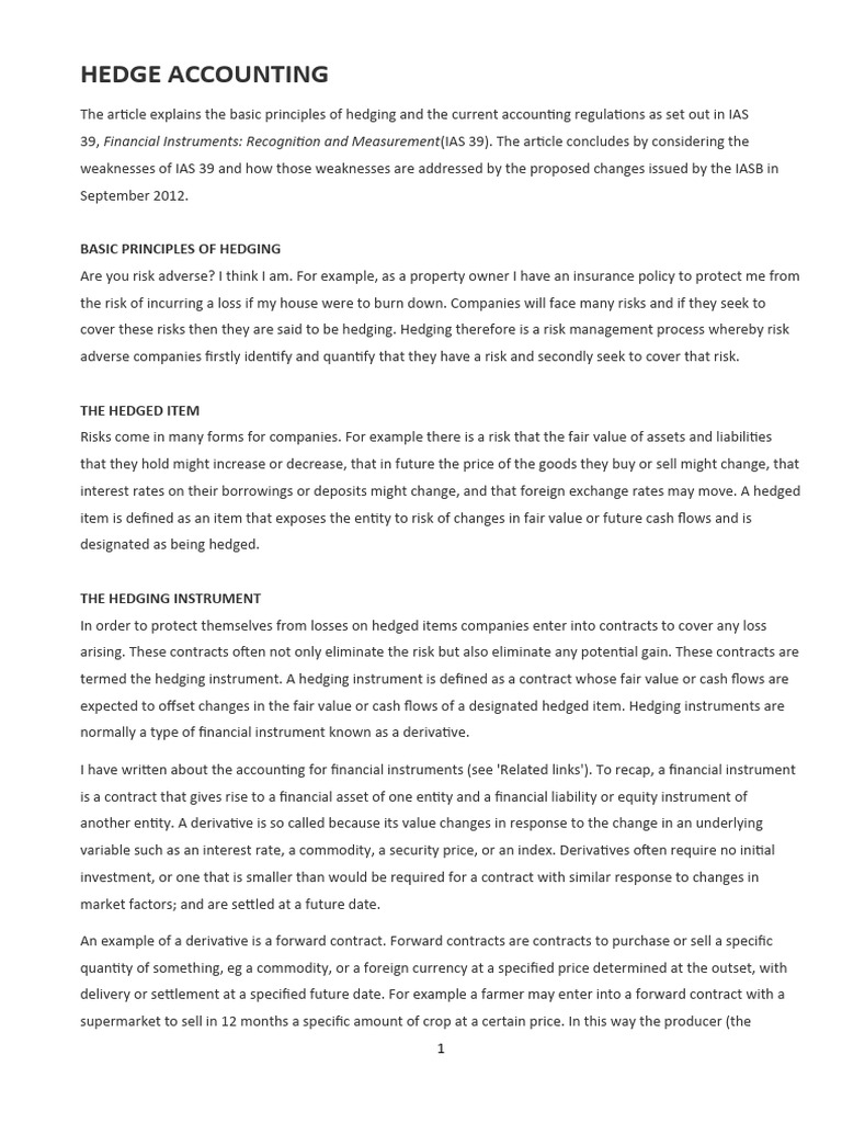 Hedge Accounting | PDF | Hedge (Finance) | Derivative (Finance)