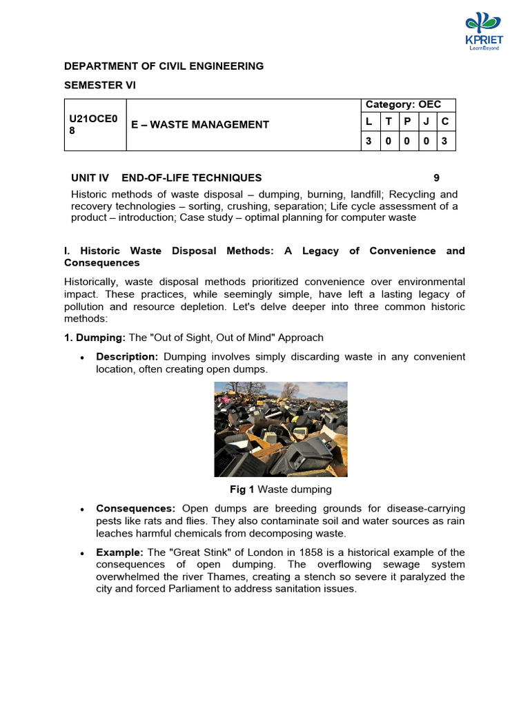 Unit 4 Waste Management Notes | PDF | Recycling | Waste Management