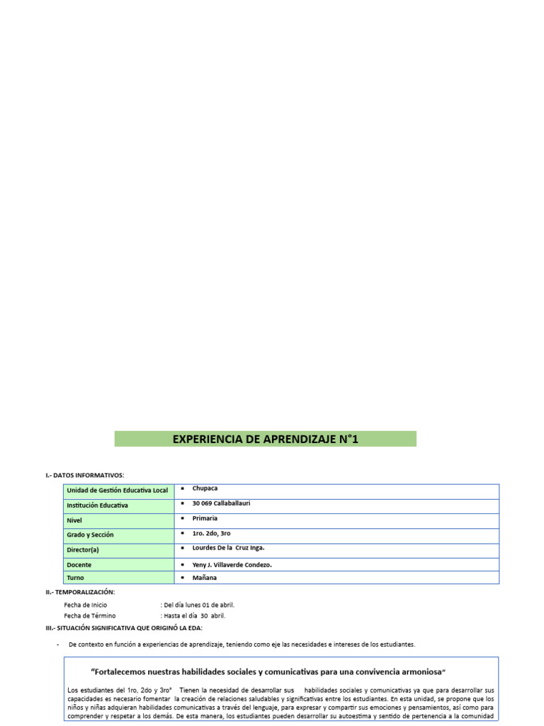 Experiencia de Aprendizaje Marzo 2024 1 | Descargar gratis PDF | Sustracción | Aprendizaje