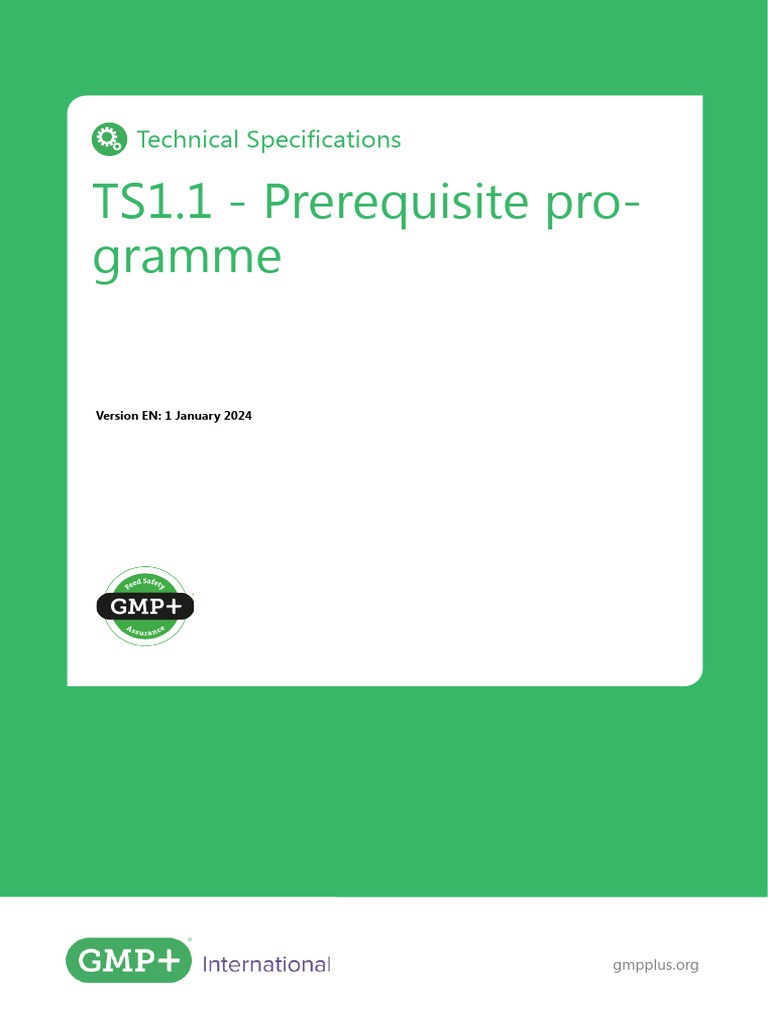 GMP+ TS1.1 Prerequisite Program Overview | PDF | Verification And ...