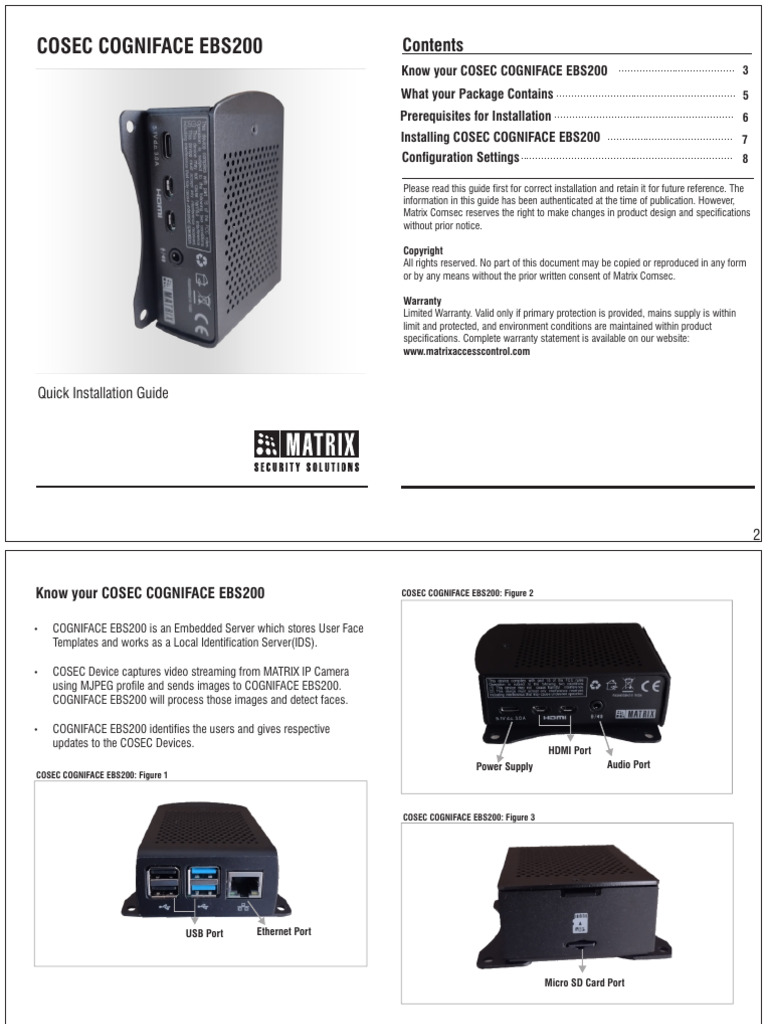 Matrix COSEC Cogniface EBS200 Installation Guide1 | PDF | Computer ...