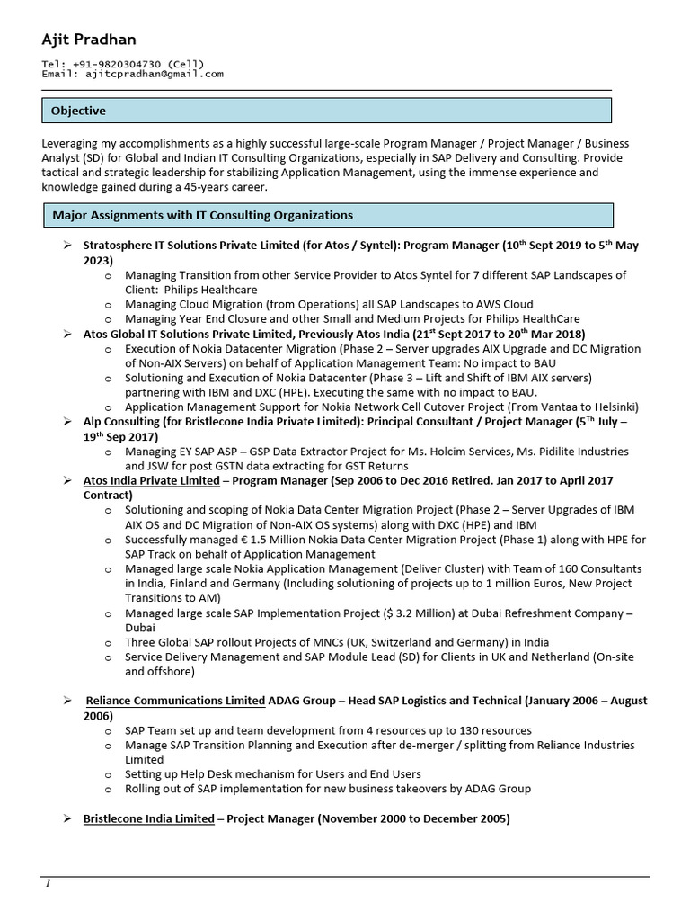 Ajit Pradhan - Executive CV April 2023 PDF | PDF | Computing | Information Technology
