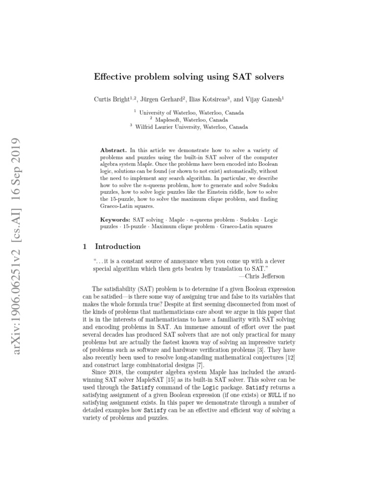 24 Effective Problem Solving Using SAT Solvers | PDF | Mathematical ...