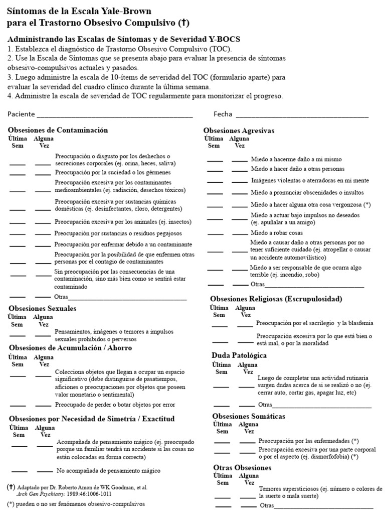 Sintomas de La Escala Yale Brown | PDF | Desorden obsesivo compulsivo