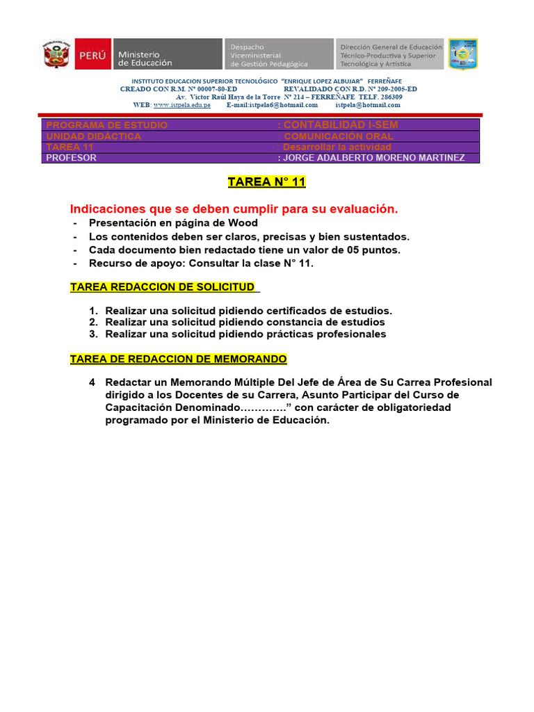 Tarea #11 La Solicitud y El Memorendum | PDF