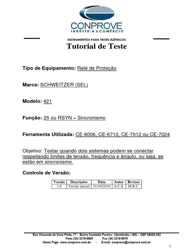 Teste Synchro Check | PDF | Relé | Engenharia Elétrica