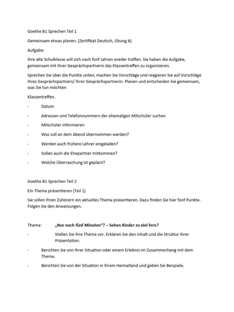 Goethe B1 Sprechen Teil 1+2 Klassentreffen (26.01.24) | PDF