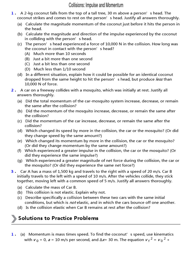 Solutions To Practice Problems | PDF | Momentum | Collision