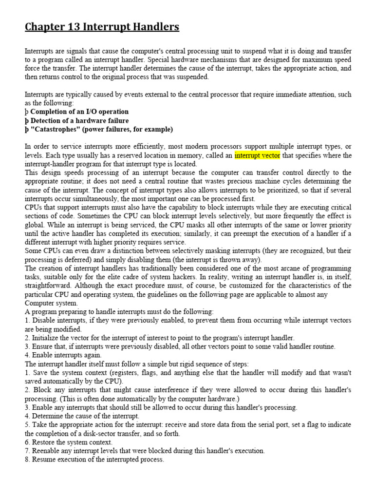 Chapter 13 Interrupt Handlers Pdf Central Processing Unit