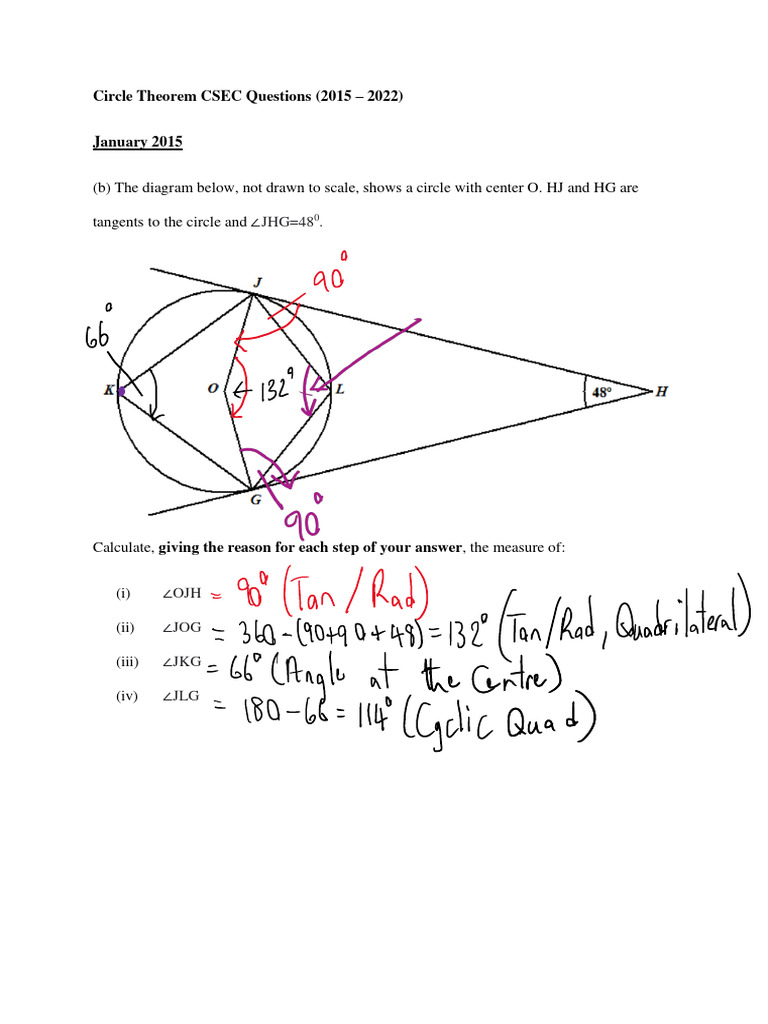Circle Theorem CSEC Questions Solution | PDF | Circle | Angle