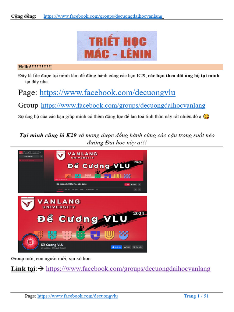 Triết học Mác - Lênin (Đề cương K29 VLU) | PDF