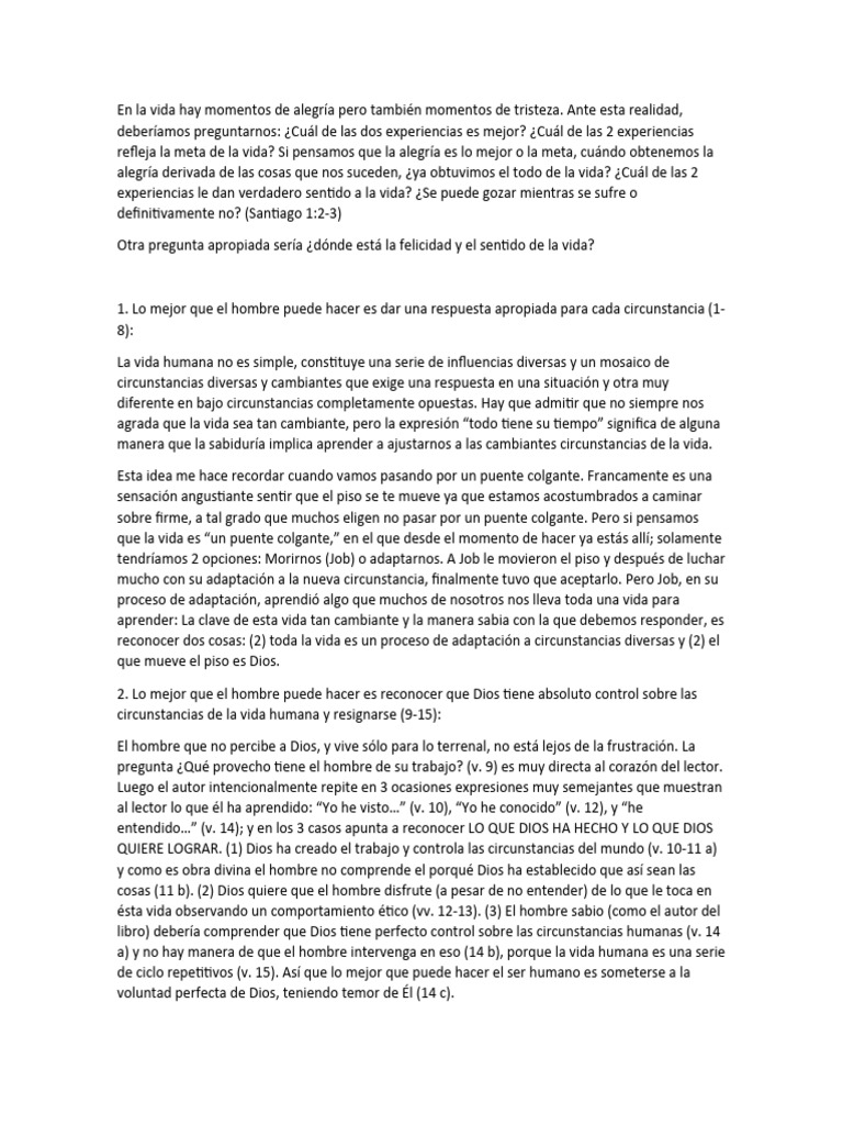 LO MEJOR QUE PODEMOS HACER Eclesiastés 3, 1 Al 15 | PDF | Libro de trabajo