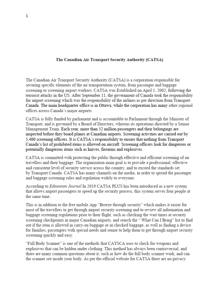 CATSA | PDF | Airport Security