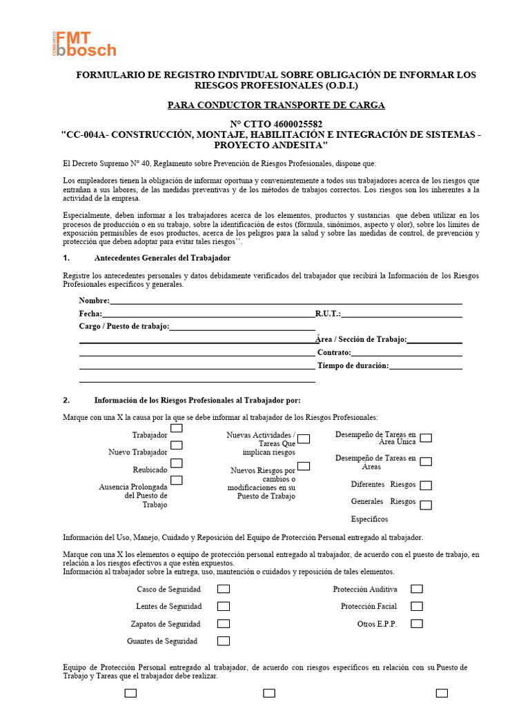 Formato ODI | PDF | Seguridad y salud ocupacional | Higiene Ocupacional