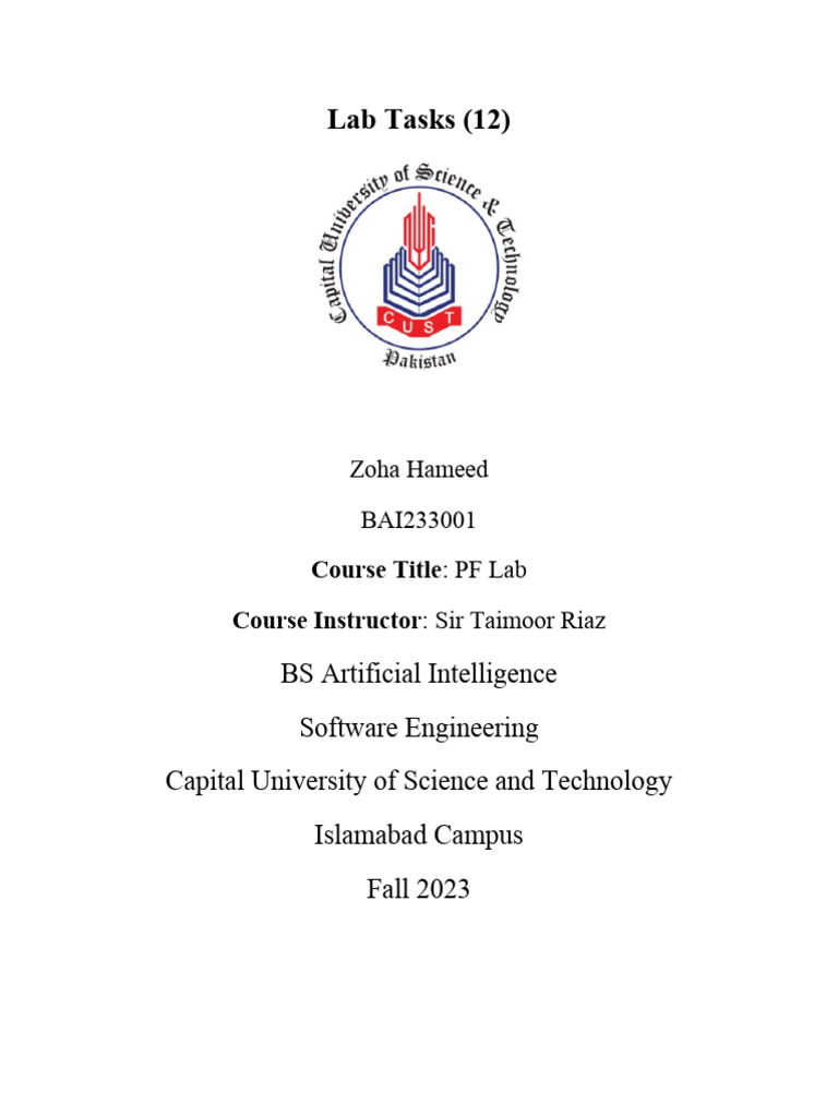 BAI233001 - Zoha Hameed (Lab 12) | PDF | Software Development ...