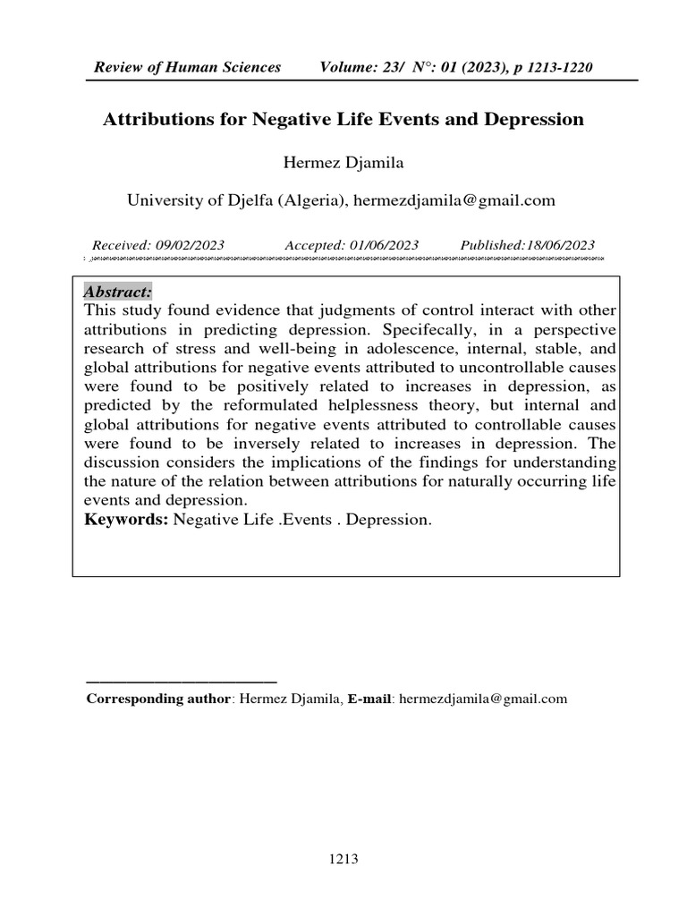 Attributions For Negative Life Events and Depression | PDF | Social ...