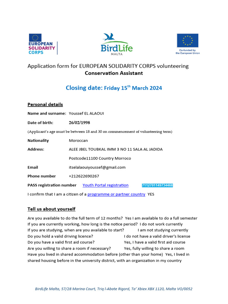 European Solidarity Corps ESC Call - Conservation Assistant Application ...