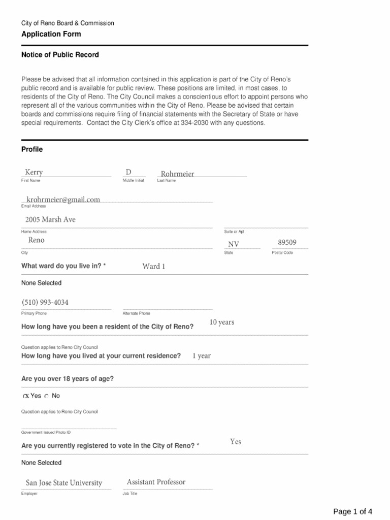 Rohrmeier, Kerry Application For Reno City Planning Commission (Ward 1 ...