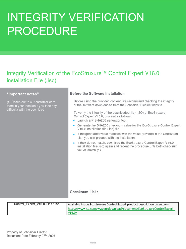 EcoStruxure Control Expert V16.0 Integrity Verification Procedure | PDF