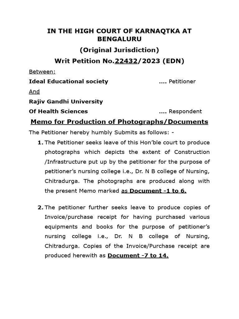 Memo for Document Production in Court | PDF | Separation Of Powers ...