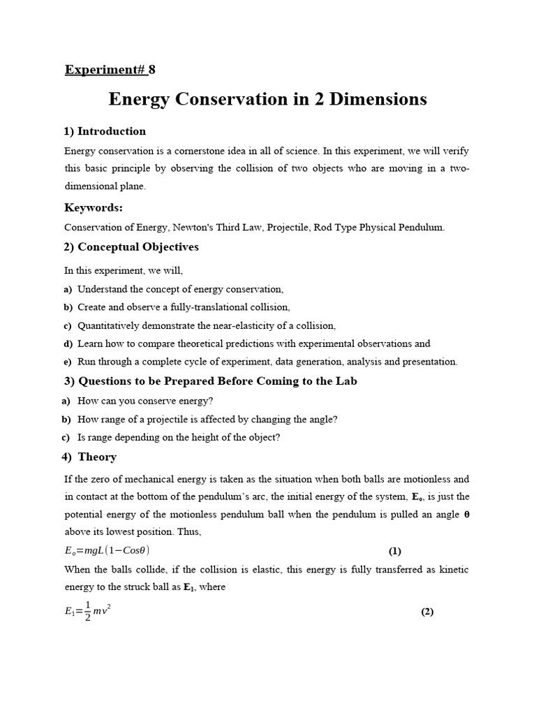 Experiment 8 - Energy Conservation in 2 Dimensions | PDF | Pendulum ...