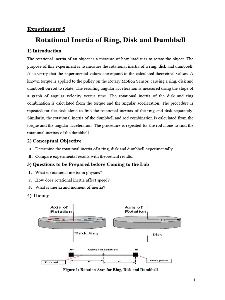 Experiment 5 - Rotational Inertia of Ring, Disk and Dumbbell | PDF | Rotation Around A Fixed ...