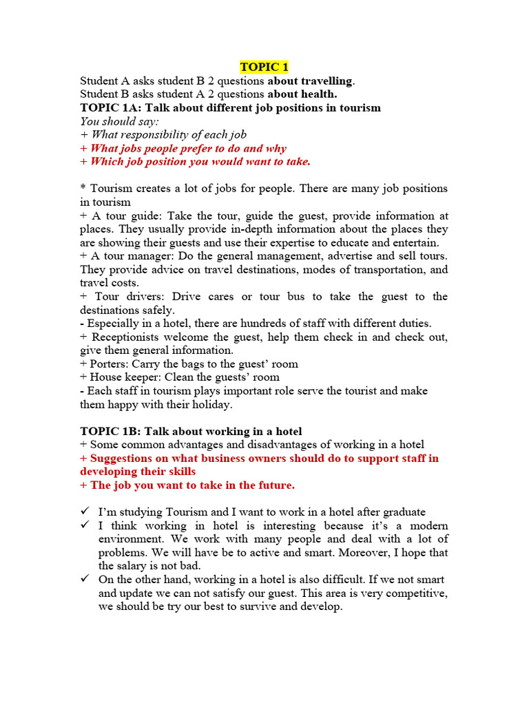 Topic English | PDF | Tourism