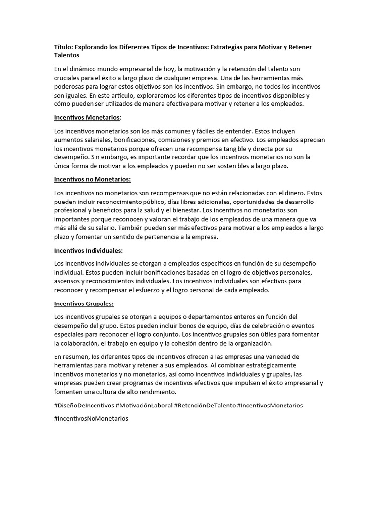 Explorando Los Diferentes Tipos de Incentivos - Estrategias para ...
